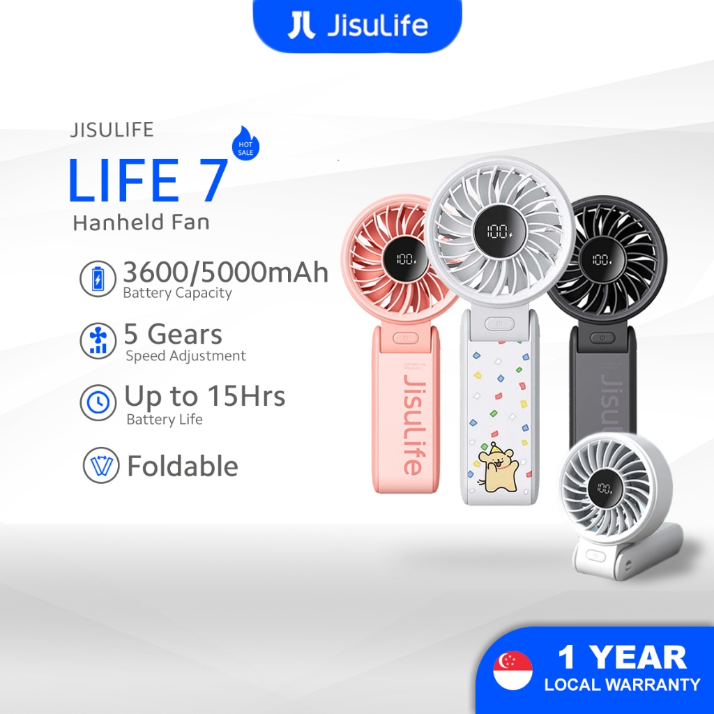 JISULIFE Portable Folding Mini Fan Life7 5000mAh 5 Gears Adjustable USB ...