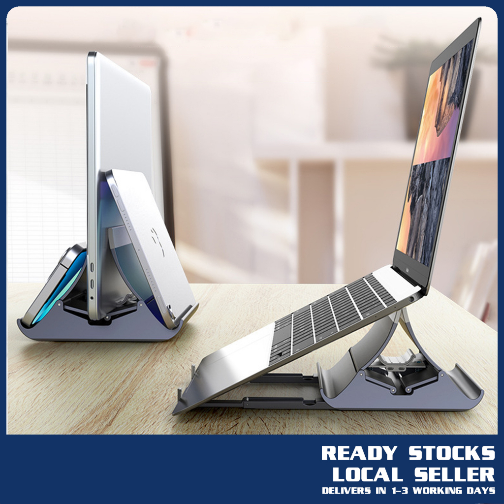 [SG] 2-in-1 Laptop Vertical Holder and Stand Auto Gravity Clamp Space ...