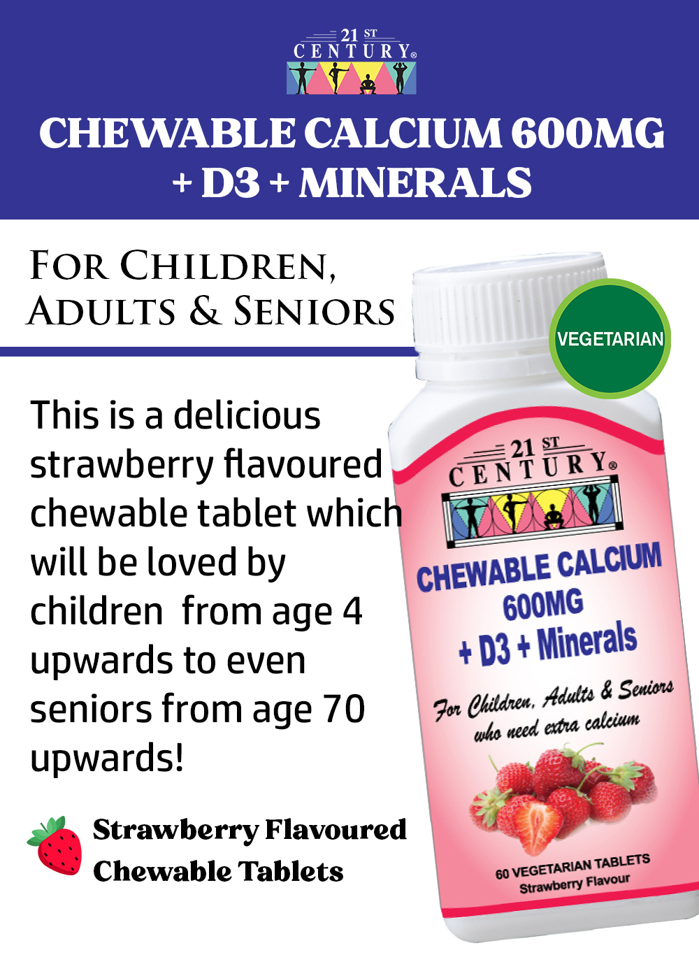 21st Century Chewable Calcium For Children, Adults, Seniors 600Mg ...