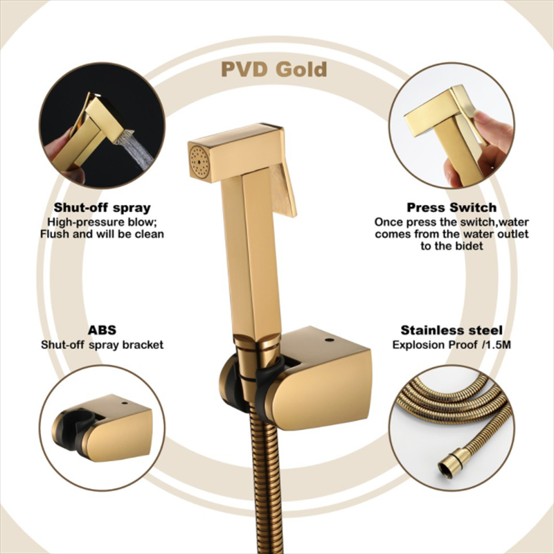 Bathroom Toilet Bidet Tap Kit Gold Wall Mounted Solid Brass Bidet ...