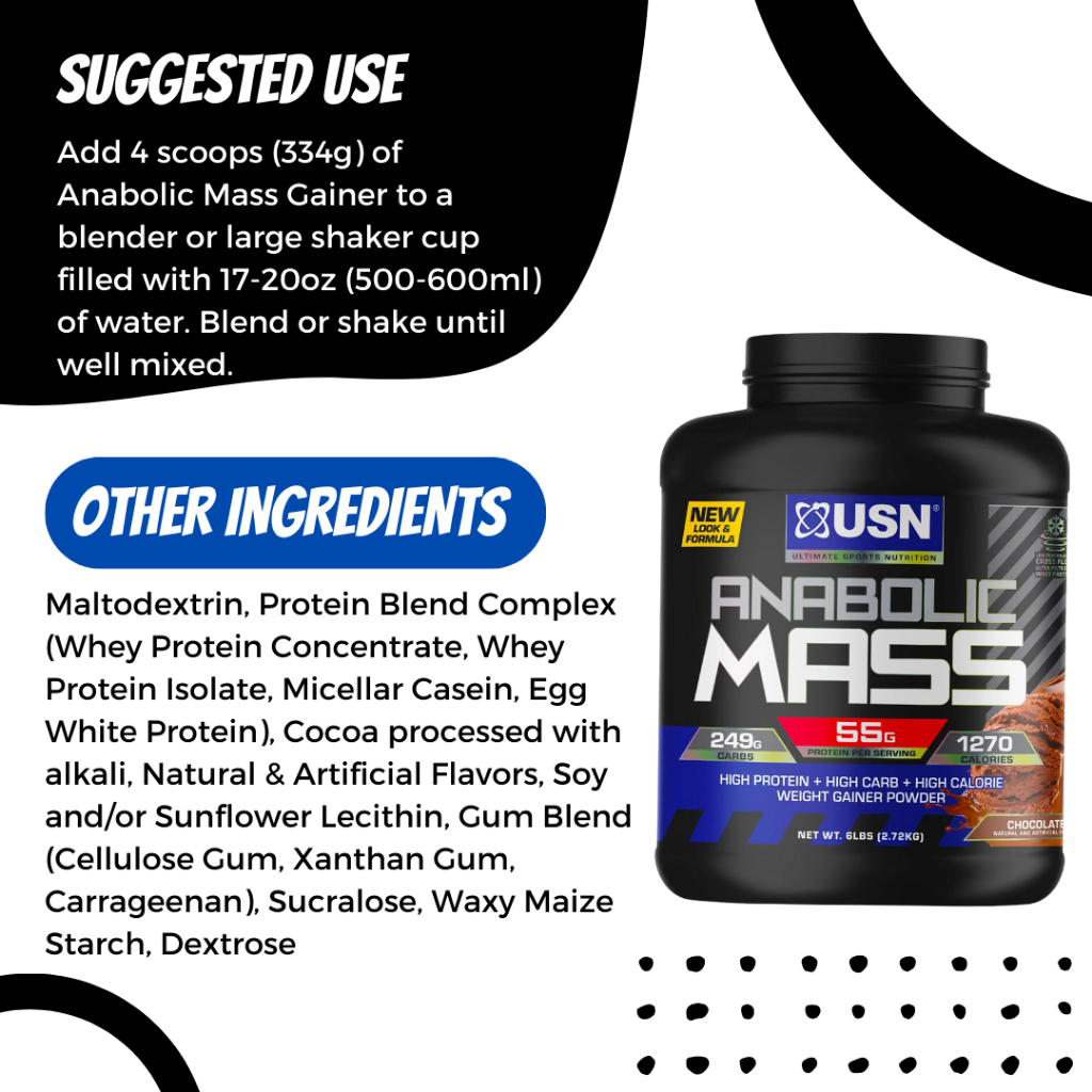 USN Anabolic, Mass Gainer, With Whey Protein Isolate, Concentrate ...