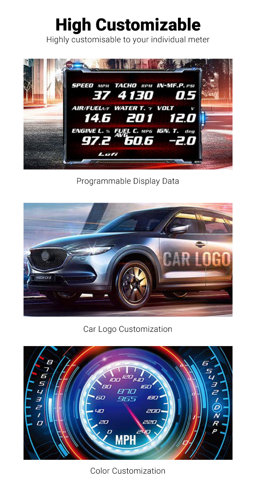 Lufi XF [International/English Version] | OBD2 Car Digital Gauge ...