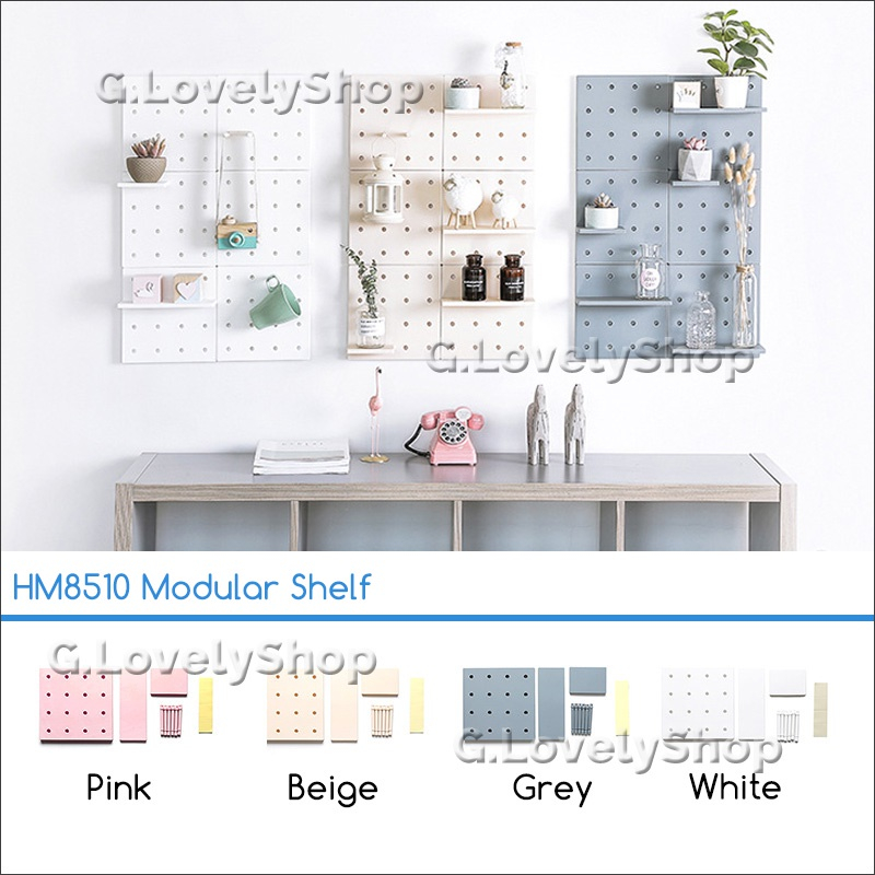 4-in-1 Modular Wall Storage Pegboard Display Shelf DIY. No Drilling ...
