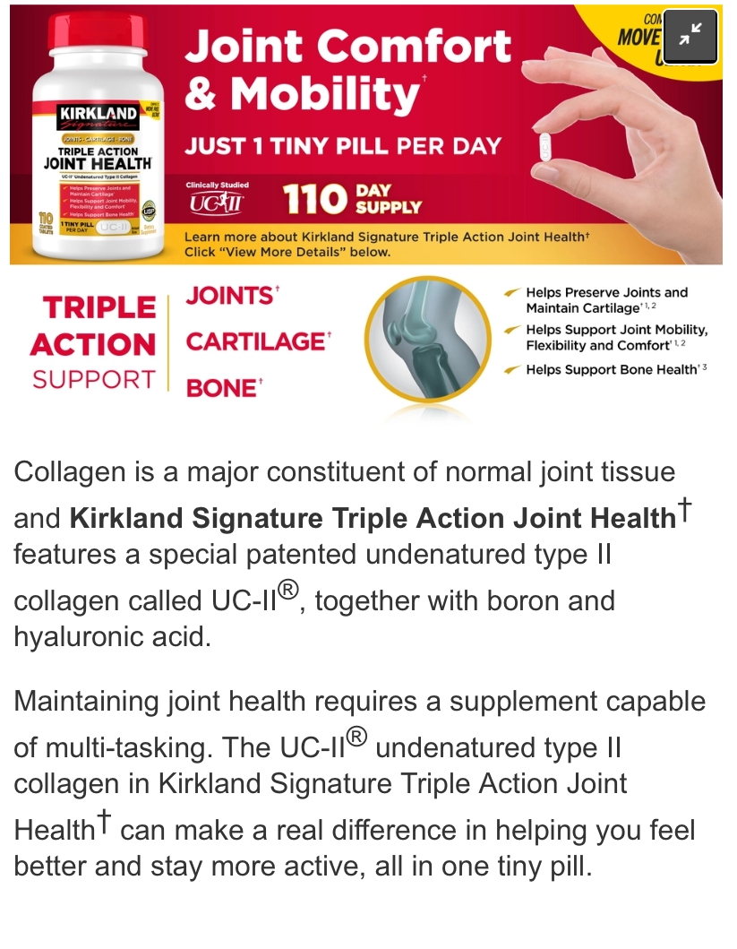 Kirkland Signature Triple Action Joint Health, 110 Coated Tablets(Exp ...