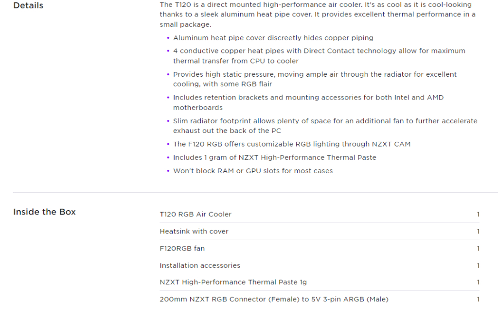 NZXT T120 Non-RGB/RGB Black/White LGA1700 AM5 CPU Air Cooler(RC-TN120 ...