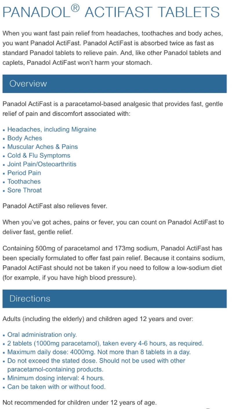 [EXP 02/27] [Free Ship] 4 boxes x 20s PANADOL Actifast Fast Pain Relief ...