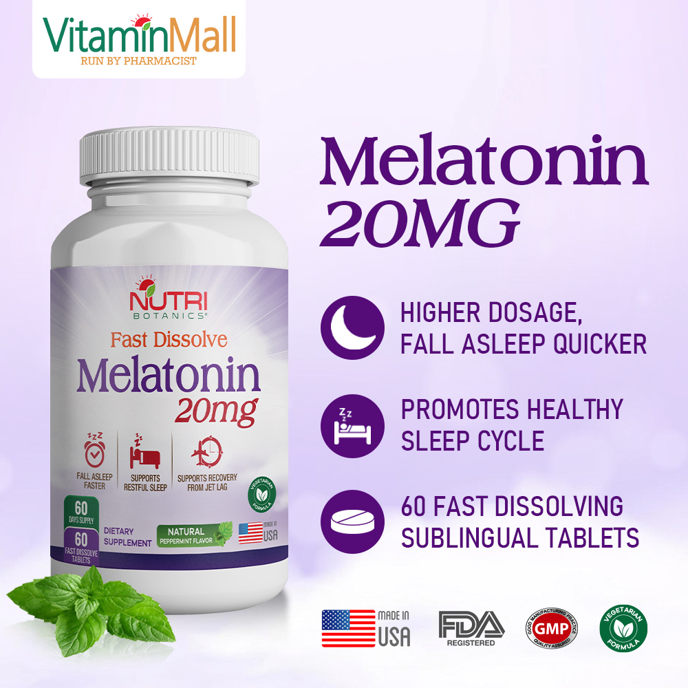 Nutri Botanics Melatonin 20mg Fast Dissolve Tablet - Sleep Supplement ...