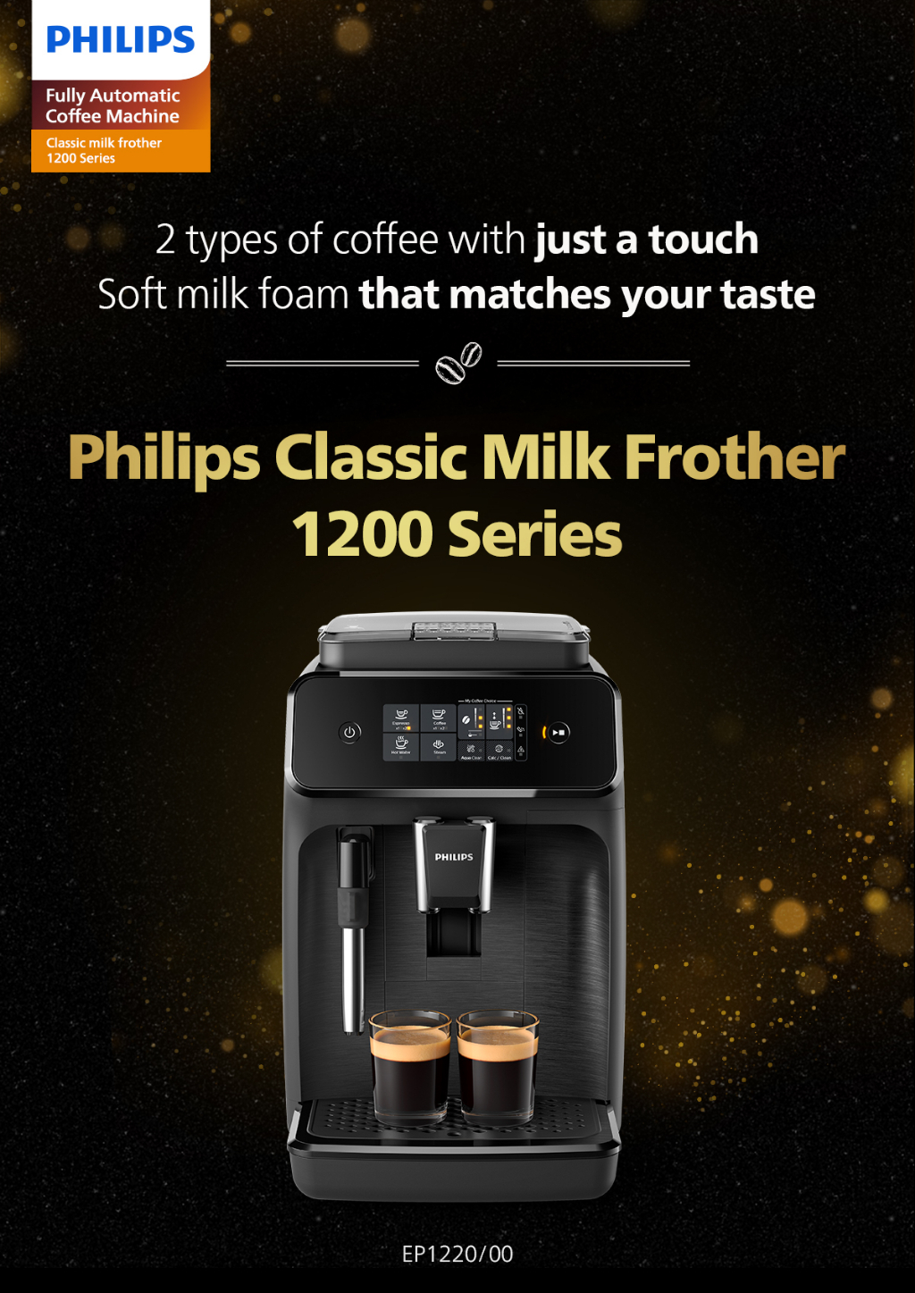 PHILIPS Classic Milk Frother Coffee Machine 1200 Series - EP1220/00 ...