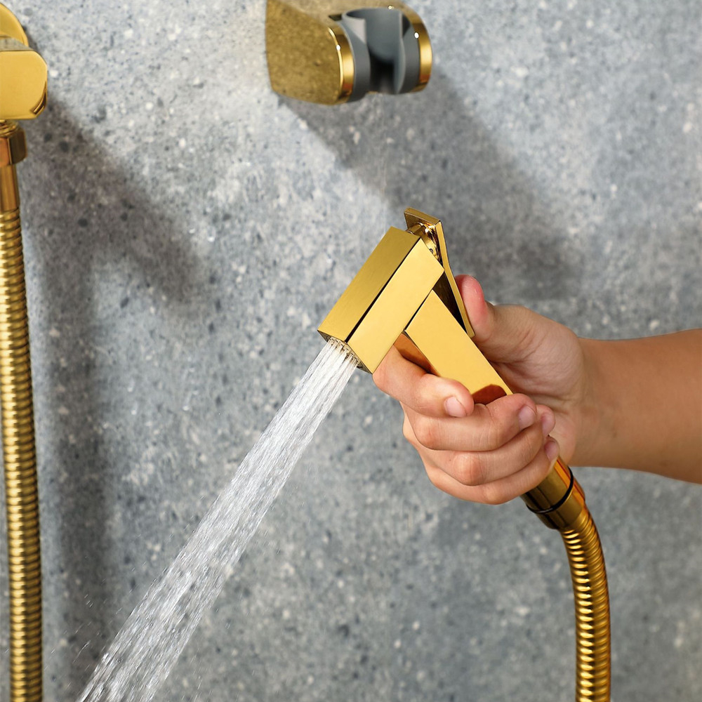 Bathroom Toilet Bidet Tap Kit Gold Wall Mounted Solid Brass Bidet ...