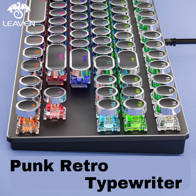 LEAVEN K550 Wired Mechanical Gaming Keyboard With Classic and Retro Typewriter Design 87 Keys ...