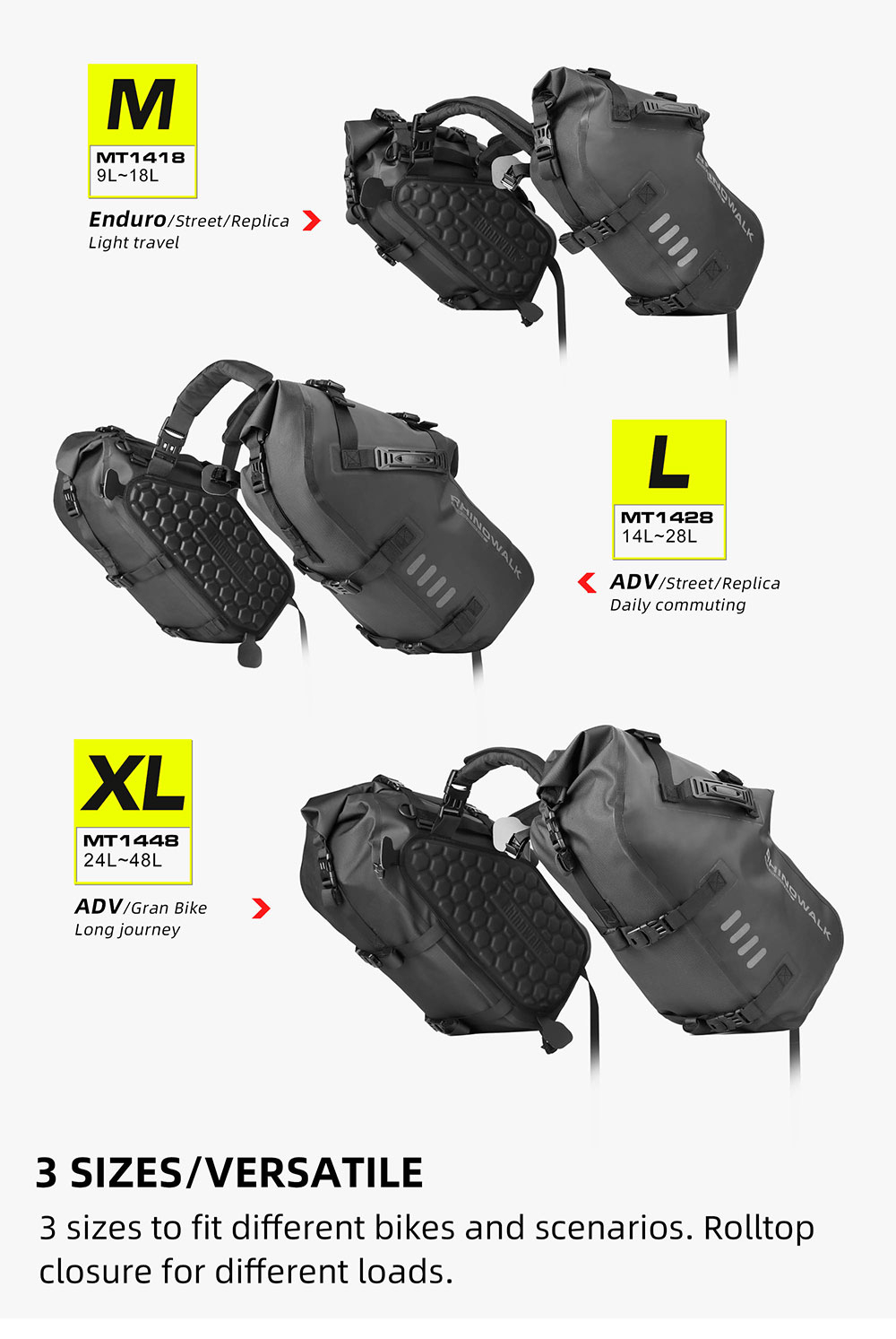 Rhinowalk M-XL Fully Waterproof Motorcycle Double Side Bag saddle bag ...