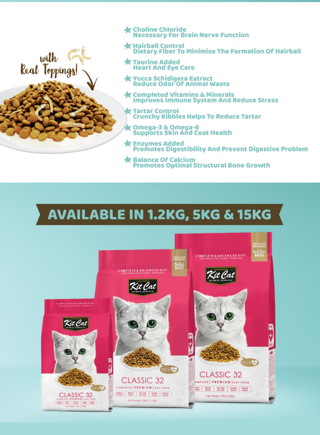 Kit Cat Super Premium Dry Cat Food (15kg)/No Grain Dry Cat Food (10kg ...