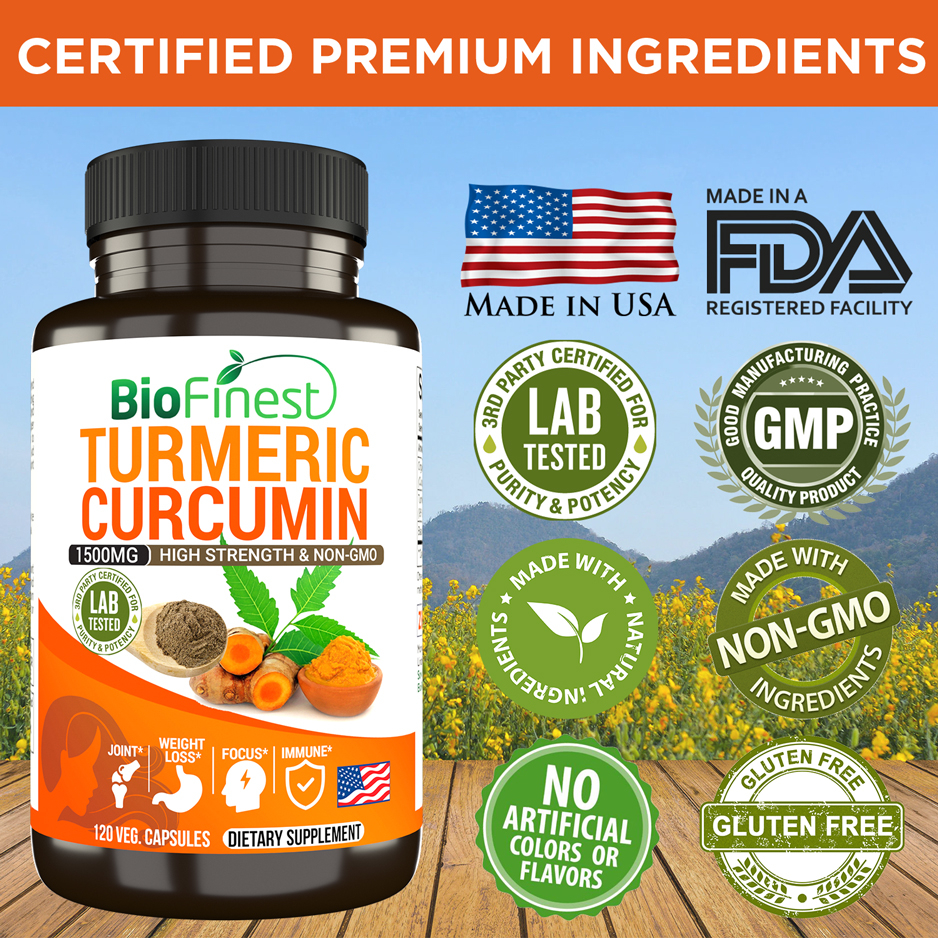 Biofinest Turmeric Curcumin 1500mg 95% Curcuminoids -Fast Absorption ...