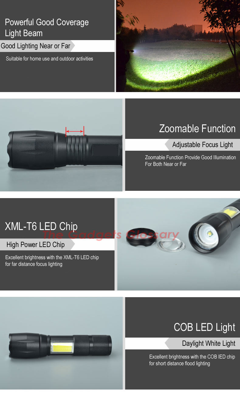 🔦2-in-1 LED COB Flashlight🔦Charger 18650 Battery Powerful Bright Torch ...