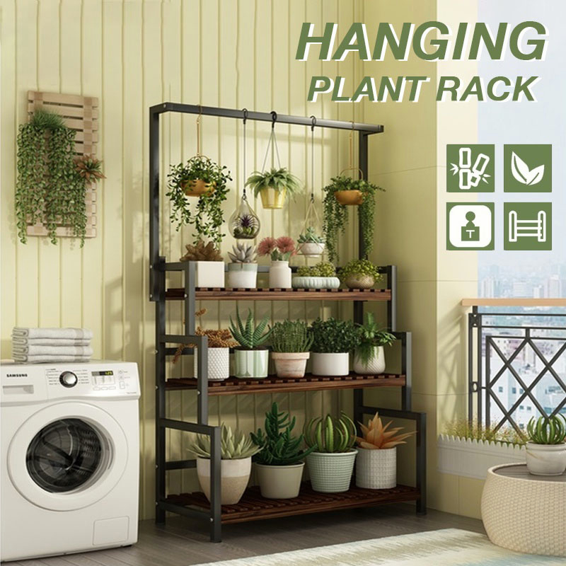Solid Wood Plant Rack/ Outdoor Pot Stand Iron Wood Flower / Pot Rack ...