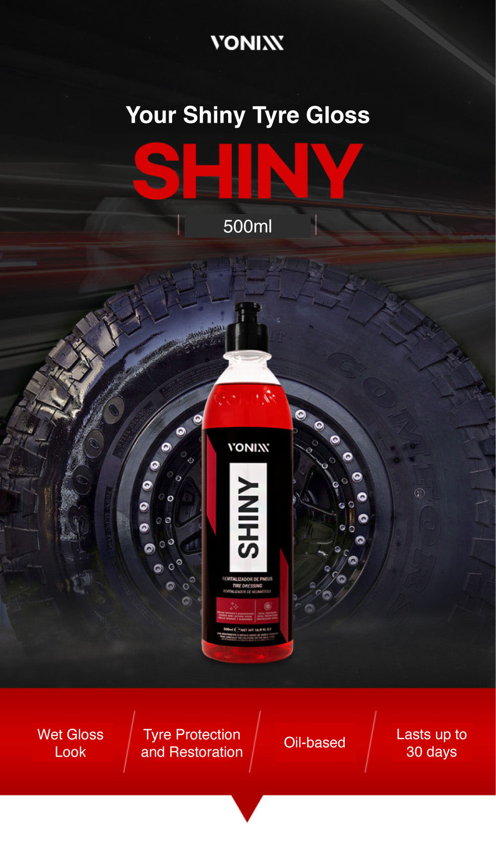 Vonixx Shiny Tyre Shine 500ml-Total Lasting and Shiny Effect for Car ...