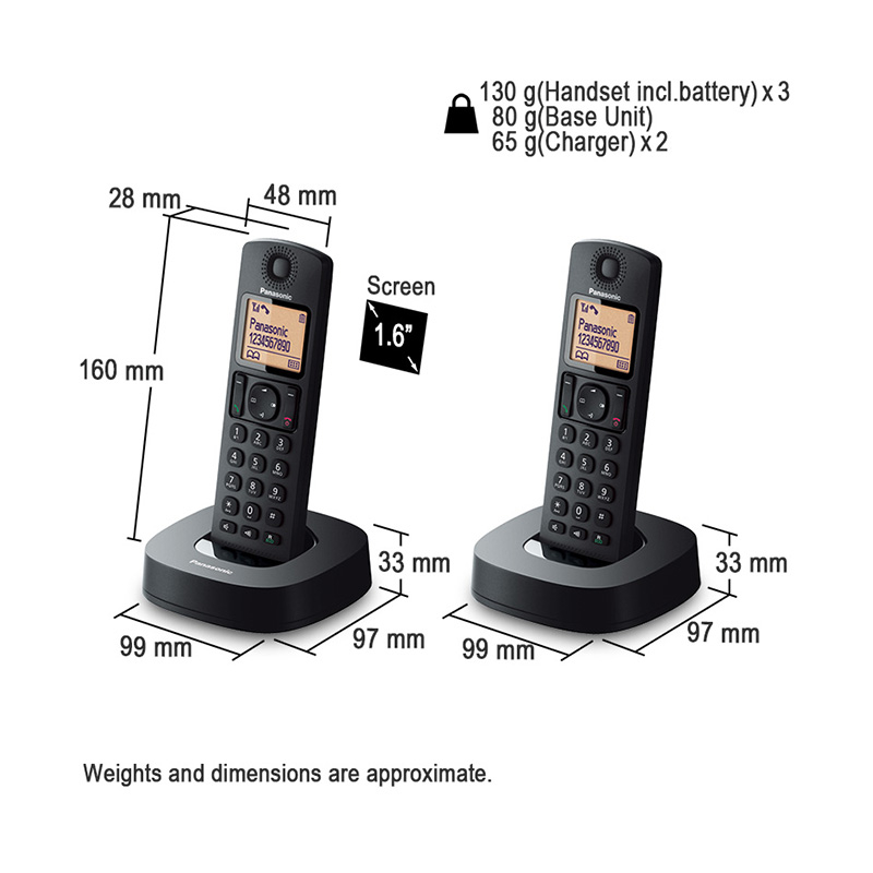 Panasonic Single 1.8" Cordless Dect Phone KX-TGD310CXB - Home Telephone ...