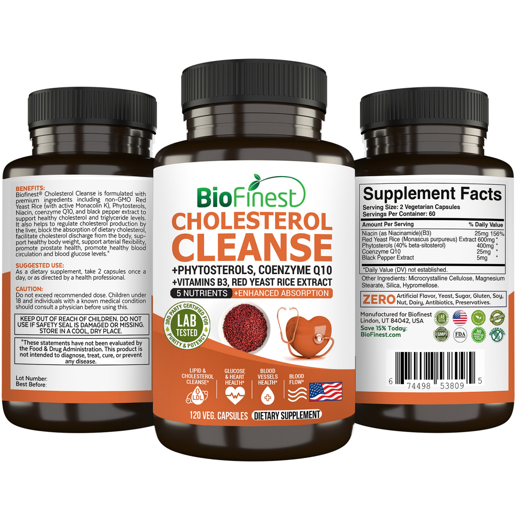 Biofinest Cholesterol Cleanse Supplement - Red Yeast Rice CoQ10 Lower ...