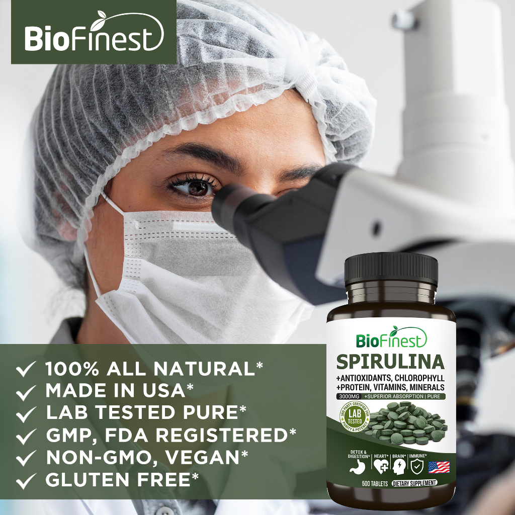 Biofinest Spirulina 3000mg Supplement - Alkaline Superfood Vitamin ...