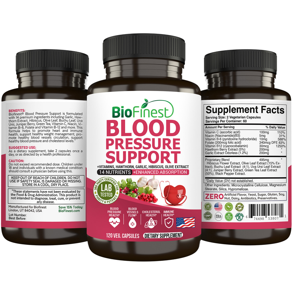 Biofinest Blood Pressure Support Supplement - Healthy Heart Blood ...