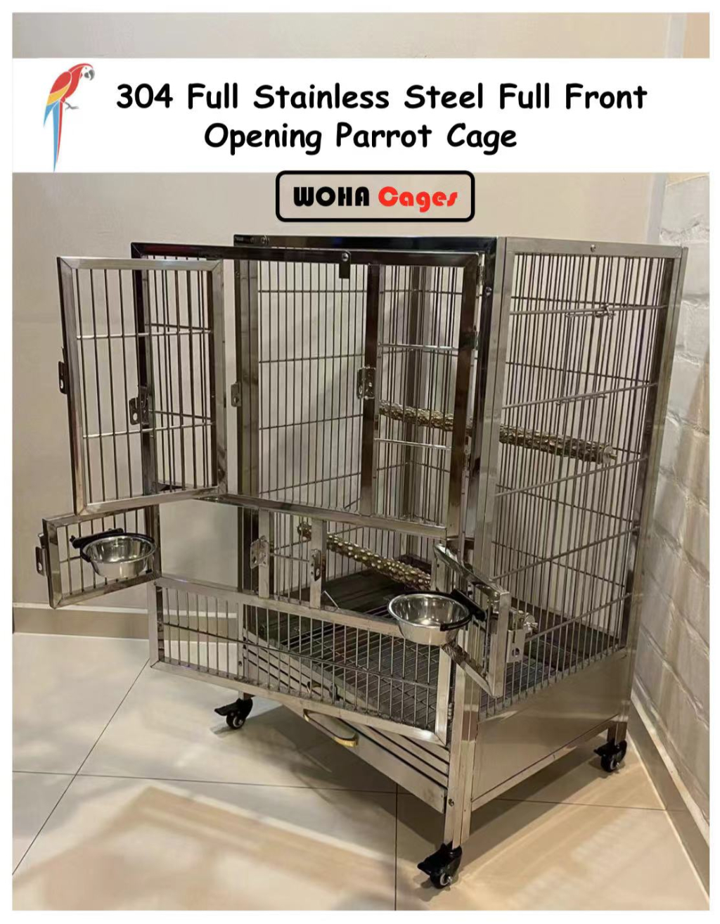 [READY STOCKS] 304 Stainless Steel Parrot cage, Bird cage with Racking ...