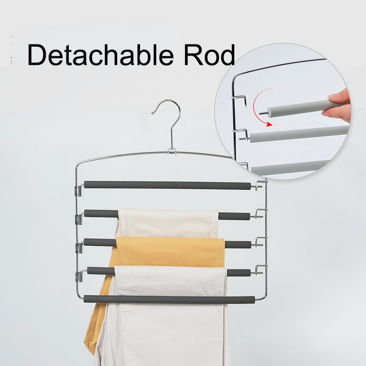 Clothes Pants Hanger Multi Layer 5-Tier Layers Metal Non-Slip Padded ...