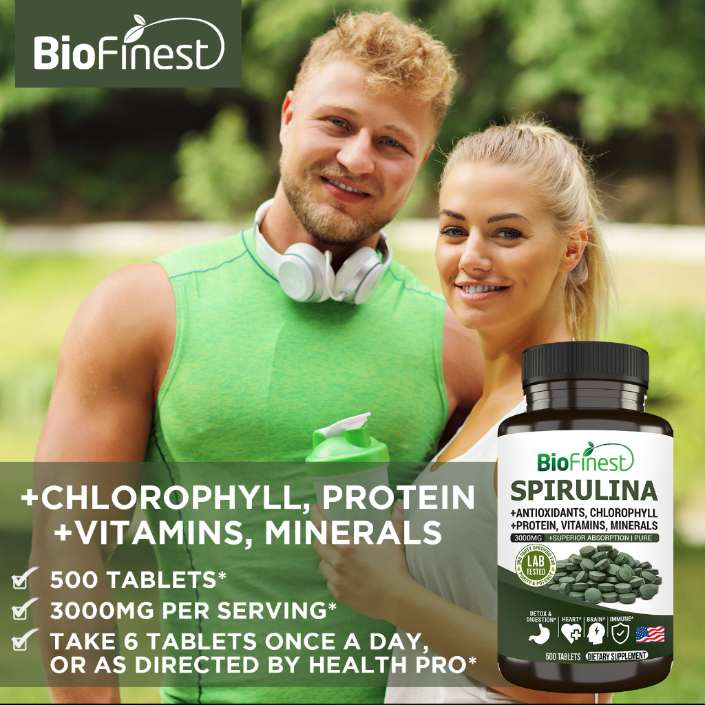 Biofinest Spirulina 3000mg Supplement - Alkaline Superfood Vitamin ...