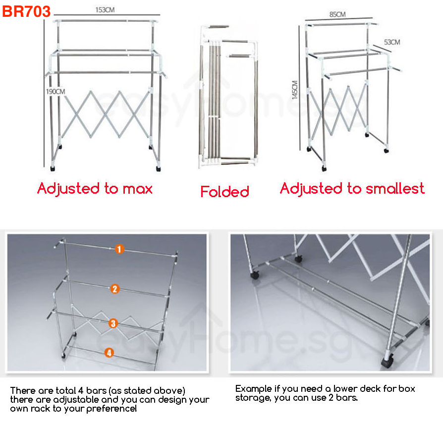Easyhome.sg Korean Clothes Rack BR703 Laundry Rack Foldable Drying Rack Hanger | Shopee Singapore