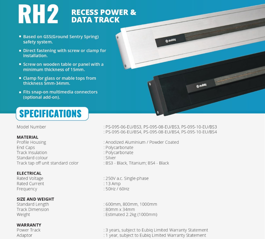 Eubiq Recessed Power Tracks Set (Concealed) with 3X BS3 SHEQ002 ...