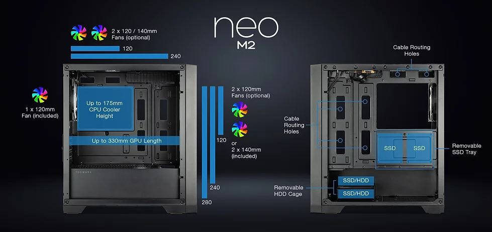 [MATX] TECWARE NEO / EDGE M2 TG ARGB BLACK / WHITE / NON-ARGB / STEEL ...