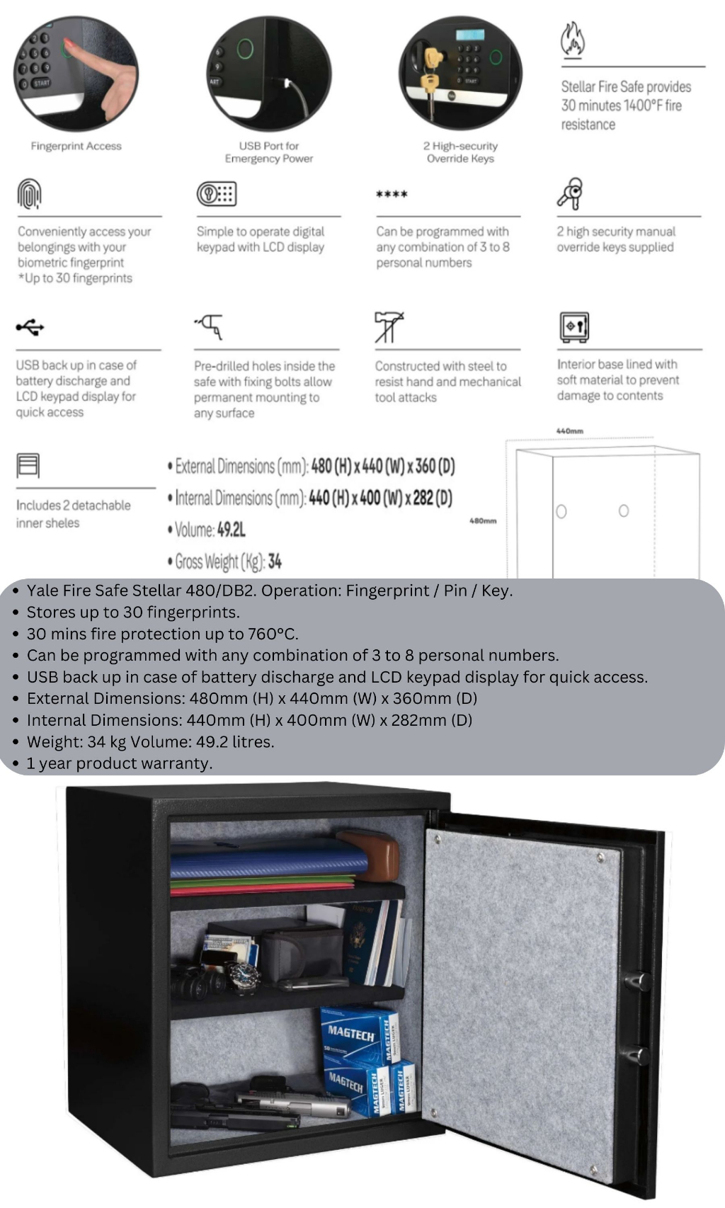 Yale Stellar 480/DB2 Fire Safe (Note: Dimension of Digital Panel and/or ...