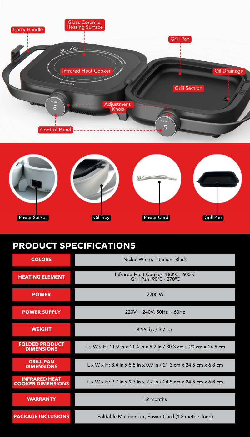 Instant Foldable Multicooker (Titanium Black) - Infrared Heat Cooker ...