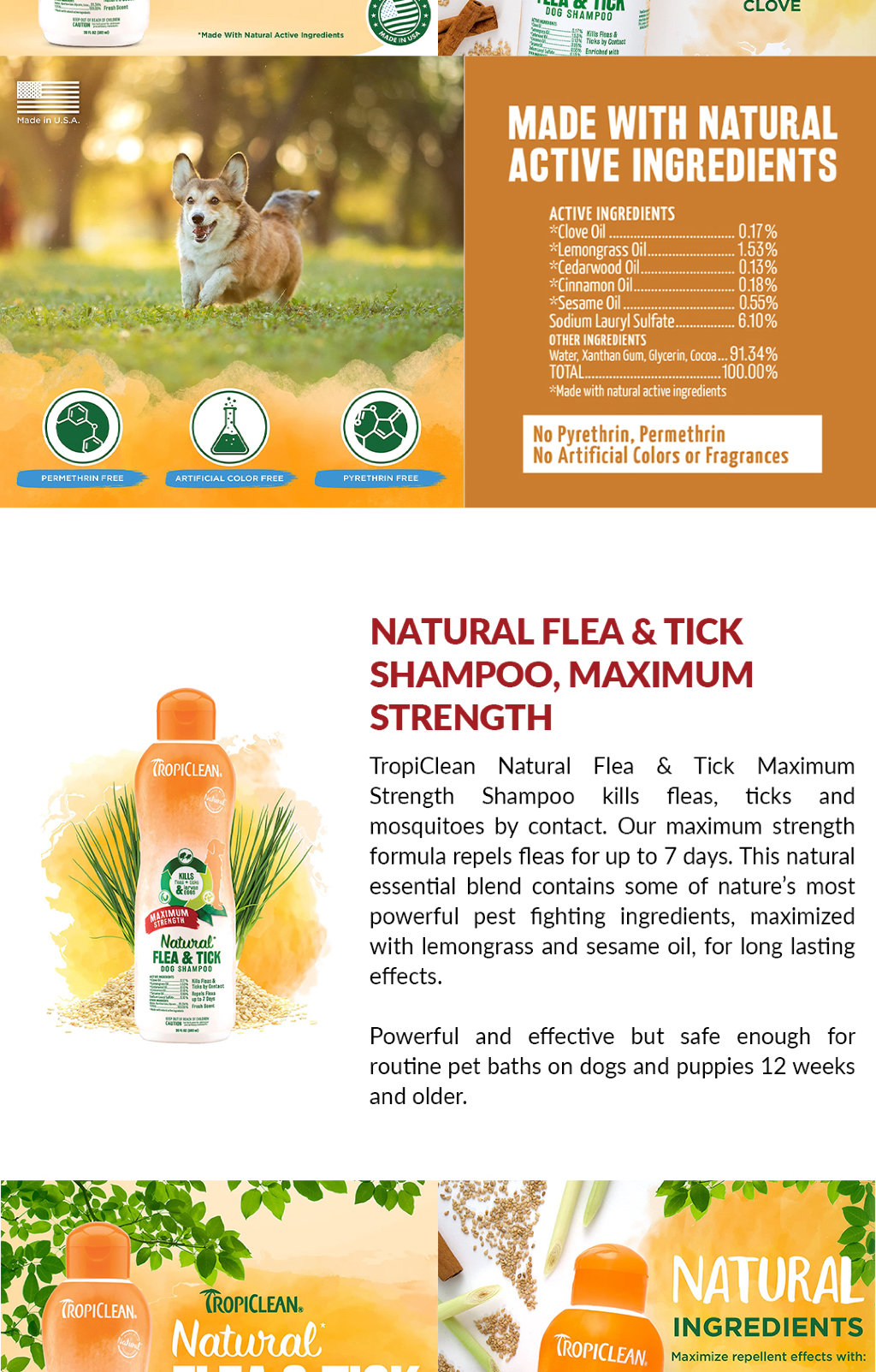 TropiClean Natural Flea & Tick Dog Shampoo | Soothing & Maximum ...