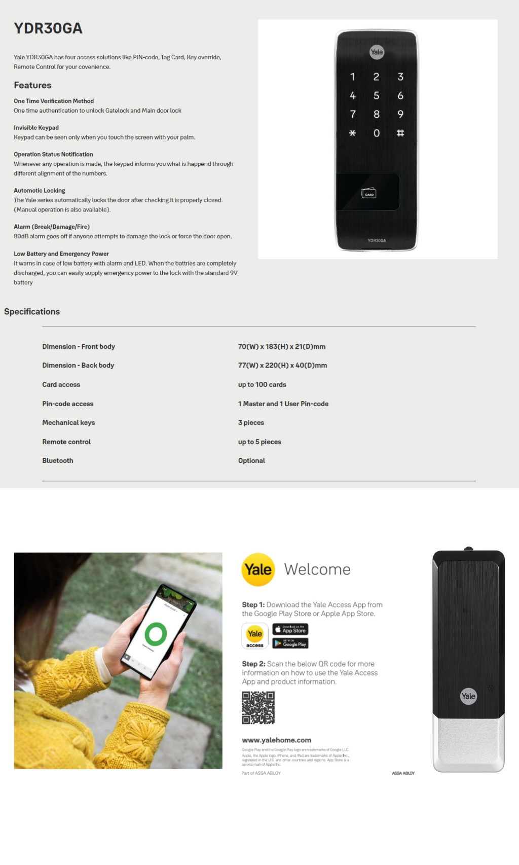 Yale YDR30GA + Luna Pro Digital Door Lock Premium Bundle (COMES WITH ...