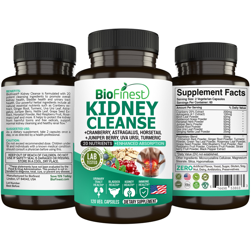 Biofinest Kidney Cleanse Supplement - Cranberry Astragalus - Kidney ...