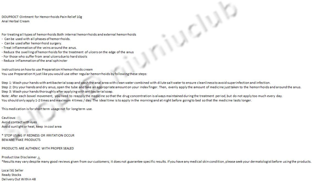 Hemorrhoids Ointment DOPROC 10g pain relief piles reduce inflammation ...