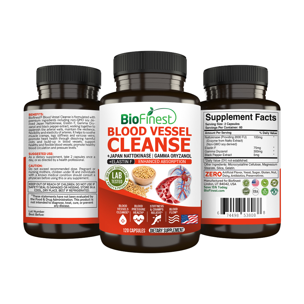 Biofinest Blood Vessel Cleanse Nattokinase - Clean Flexible Vessels ...