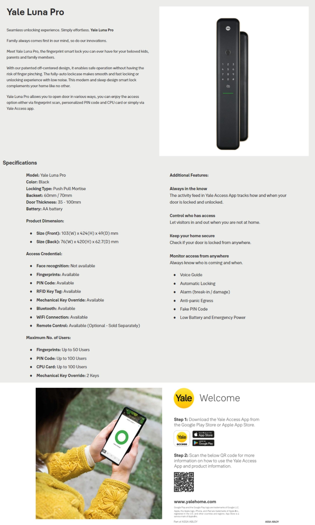 Yale YDR30GA + Luna Pro Digital Door Lock Premium Bundle (COMES WITH ...