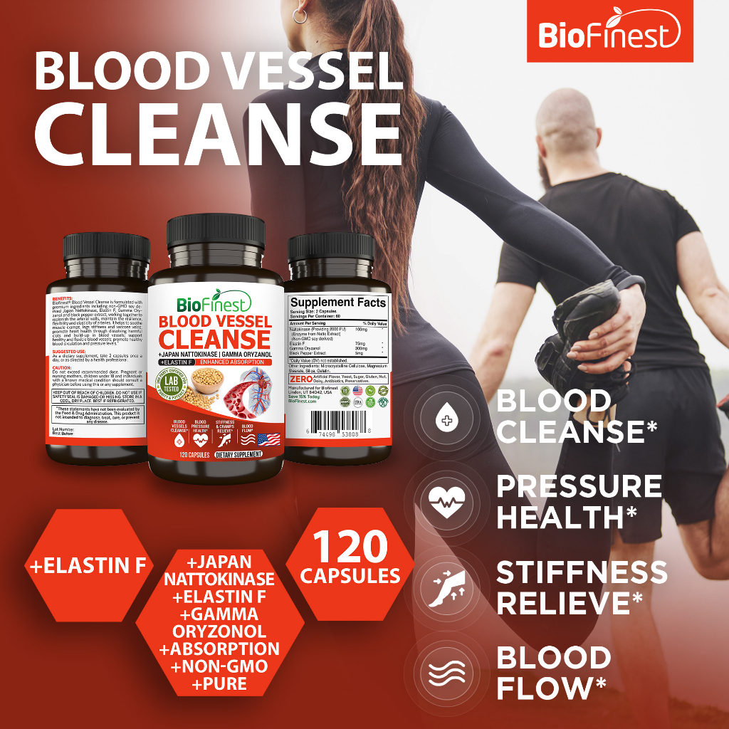 Biofinest Blood Vessel Cleanse Nattokinase - Clean Flexible Vessels ...