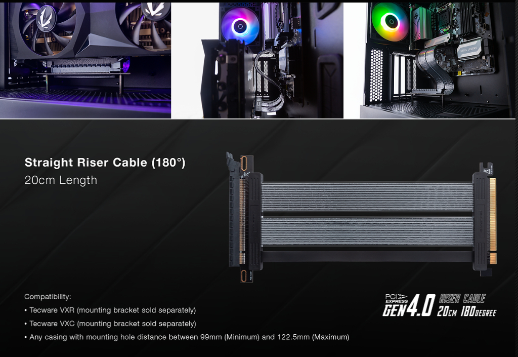 TECWARE Vertical GPU Mount PCIE GEN 4.0 Riser Cable, 20cm in 2 Angle ...