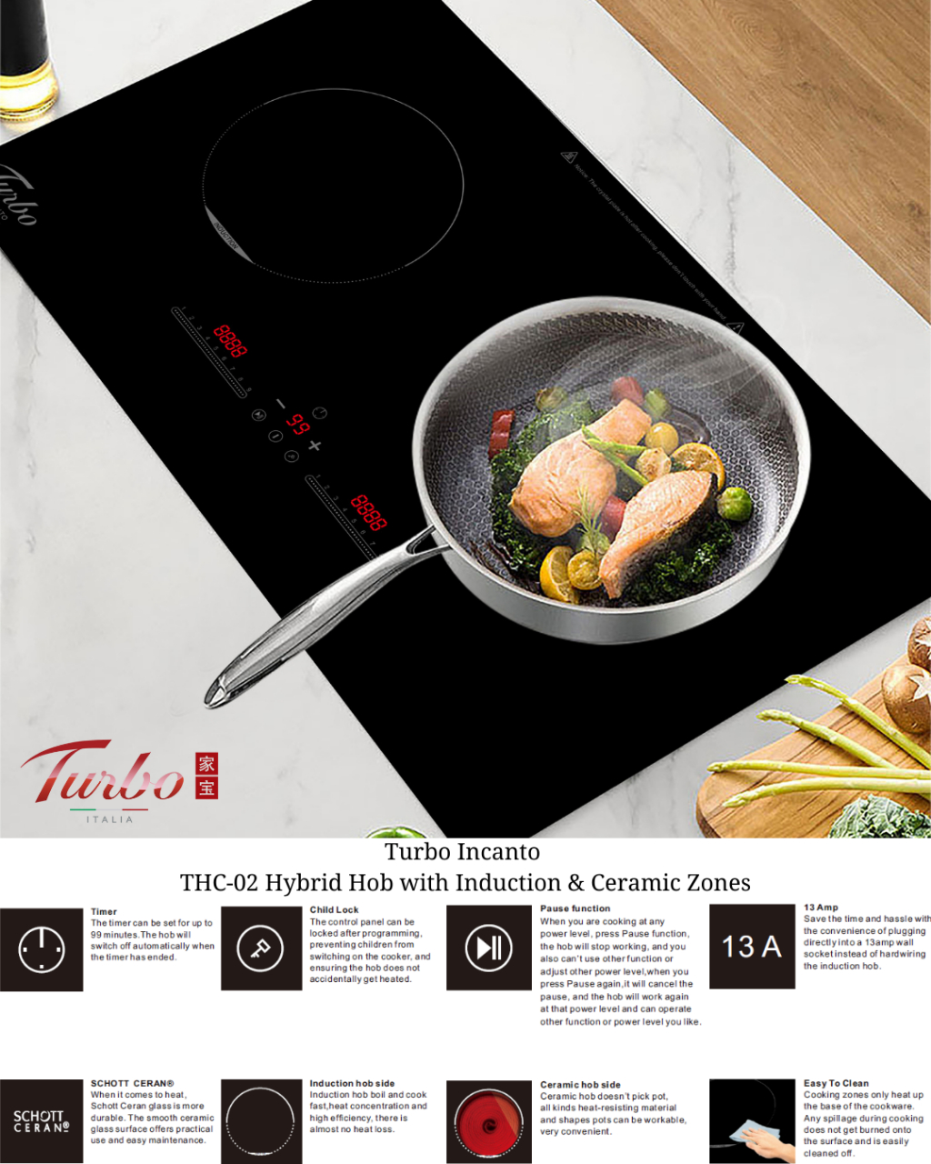 Turbo Incanto THC-02 Hybrid Hob with Induction & Ceramic Hob | Shopee ...