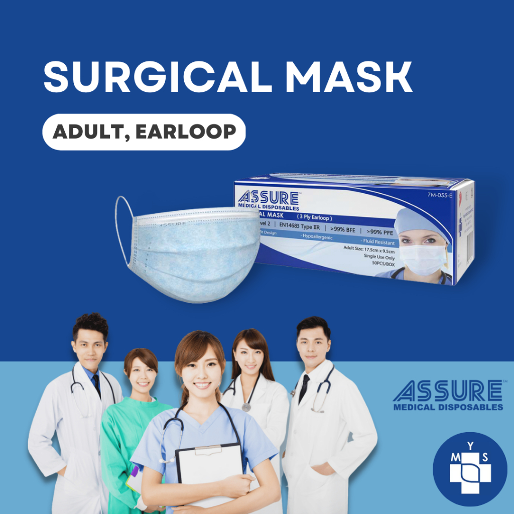 ASSURE Surgical Face Mask 3-Ply With Ear- Loop 50'S/Box | Shopee Singapore