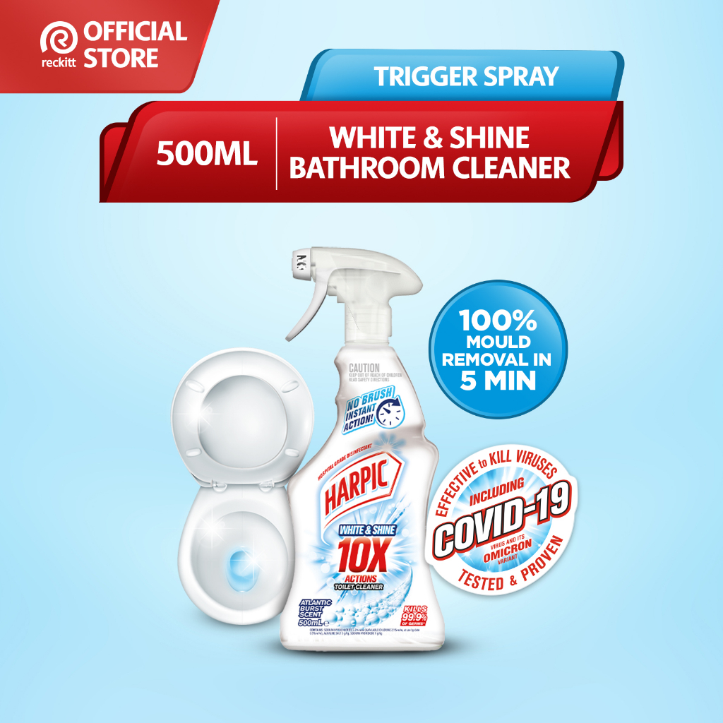 Harpic White & Shine Bleach Toilet Bathroom Cleaner Trigger Spray 500ml ...