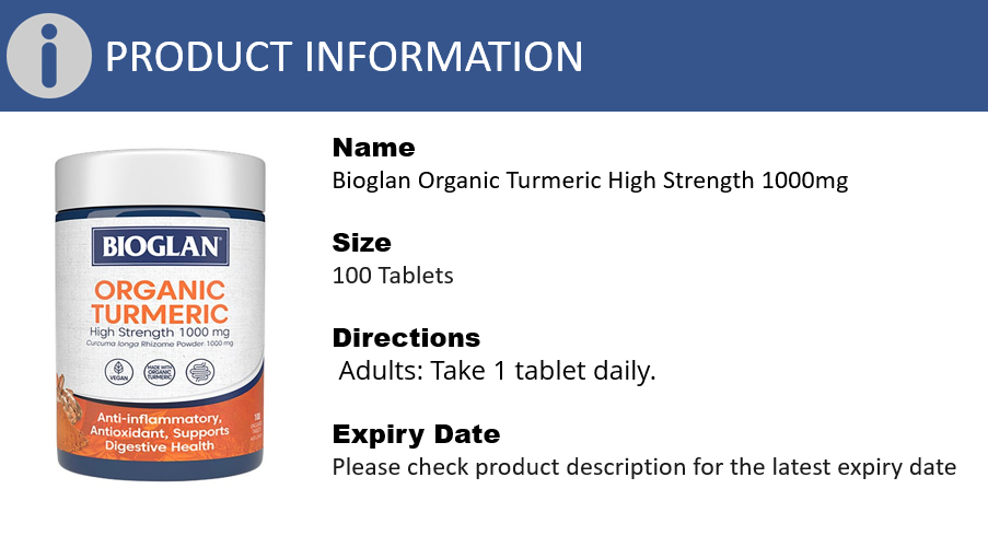 👍Bioglan Organic Turmeric High Strength 1000mg 100 Vegetarian Tablets ...