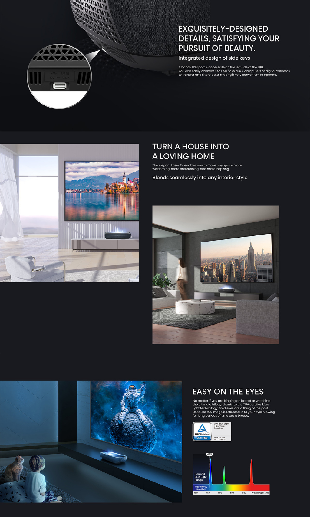 Hisense L9H 120 inch 4K Ultra Short Throw Laser Cinema TV + ALR screen | 3000 Lumens|BT2020 107% ...