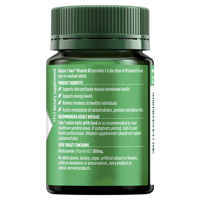 Nature's Own Vitamin B3 500mg 60 Tablets with Vitamin B for Energy and ...