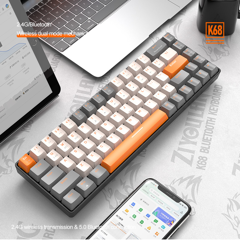 Wireless Bluetooth Mechanical Keyboard with USB-A and Type-C Dongle ...