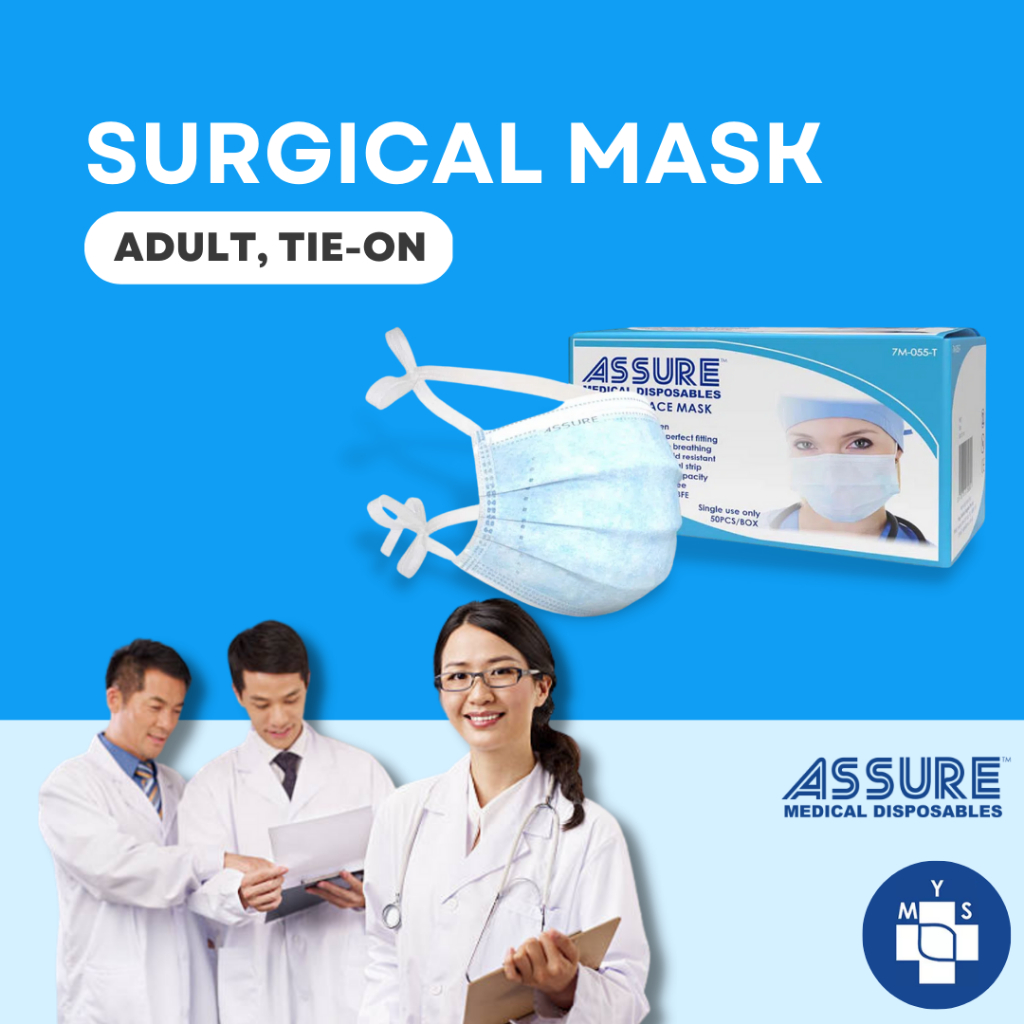 [Bundle of 3] ASSURE Surgical Face Mask 3-Ply Tie On 50'S/Box | Shopee ...