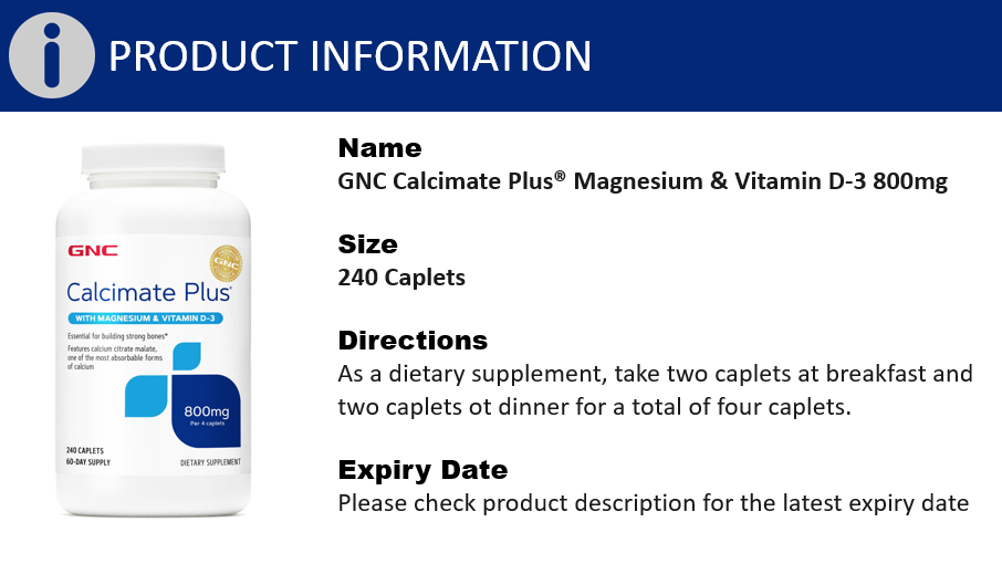 👍GNC Calcimate Plus with Magnesium & Vitamin D3 240 Caplets Vegan Most ...