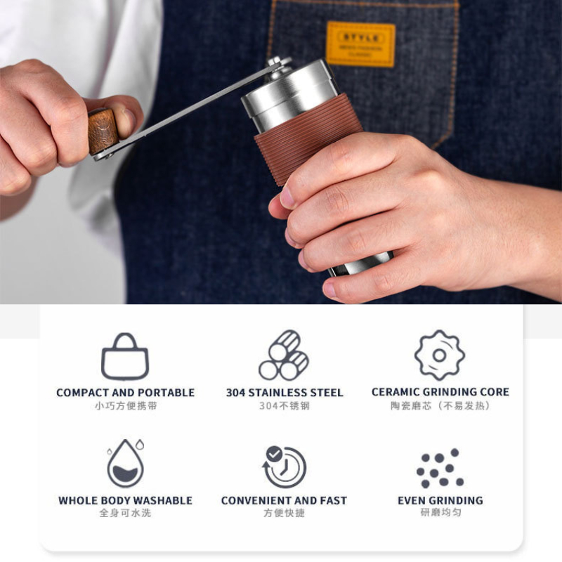 Portable Coffee Grinder Stainless Steel with Black Ceramic Burr ...